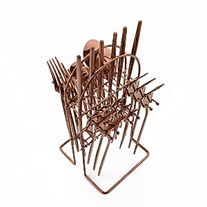 24 PCS Hanging Silverware Sets with Holder, Uniturcky Rose Gold Stainless Steel Eating Utensils Set with Flatware Rack, 6 x Dinner Fork, 6 x Table Knife, 6 x Soup Spoon, 6 x Teaspoon, 1 x Cutlery Rack