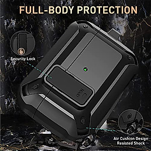 Airpods 3rd Generation Case Men Lock with Cleaning Kit, GARTOO Protective Cover with Cleaning Pen Compatible with Airpod 3rd Gen Case, Shockproof Rugged Shell for Air Pods 3 2021 Charging Case, Black