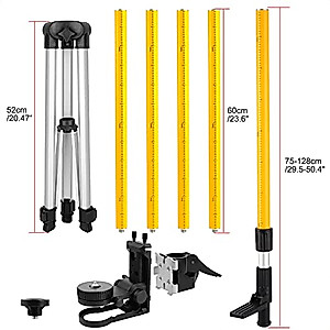Laser Level Pole, Firecore Upgraded 12 ft. Telescoping Laser Pole with Tripod and Multifunctional Mounting Clamp, Adjustable Bracket with 1/4"-20 Laser Mount for Rotary and Line Laser Level- FLP370CX