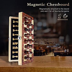 Wooden Chess Set for Adults, Portable Chess Board Folding Magnetic Chess Sets Boards Game for Beginners Travel Chess Piece Set with Portable Storage Board