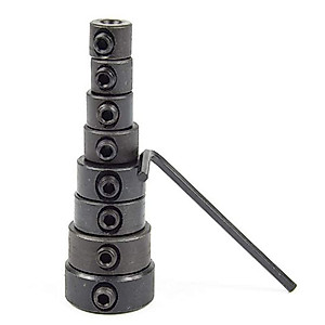 8PCS Drill Depth Stop Collars Limit Ring,1/8,3/16,1/4,5/16,3/8,7/16,1/2,5/8 Drill Depth Stop Collars Ring Dowel Shaft Chuck, Hex Wrench Woodworking for Drill Bits Consistent Drilling
