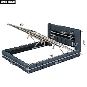 HAUSHECK Upholstered Bed Frame Queen Size with Large Underneath Storage, LED Headboard and USB Ports, Queen Floor Bed Frame w/Wooden Slats Support, Modern Platform Bed No Box Spring Needed