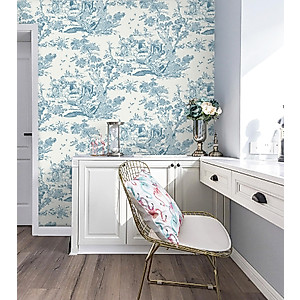 Peel and Stick Wallpaper Blue and White Wallpaper Toile Removable Self-Adhesive Wallpaper for Bedroom Bathroom Vintage Contact Paper for Walls Covering 16In×78.7In