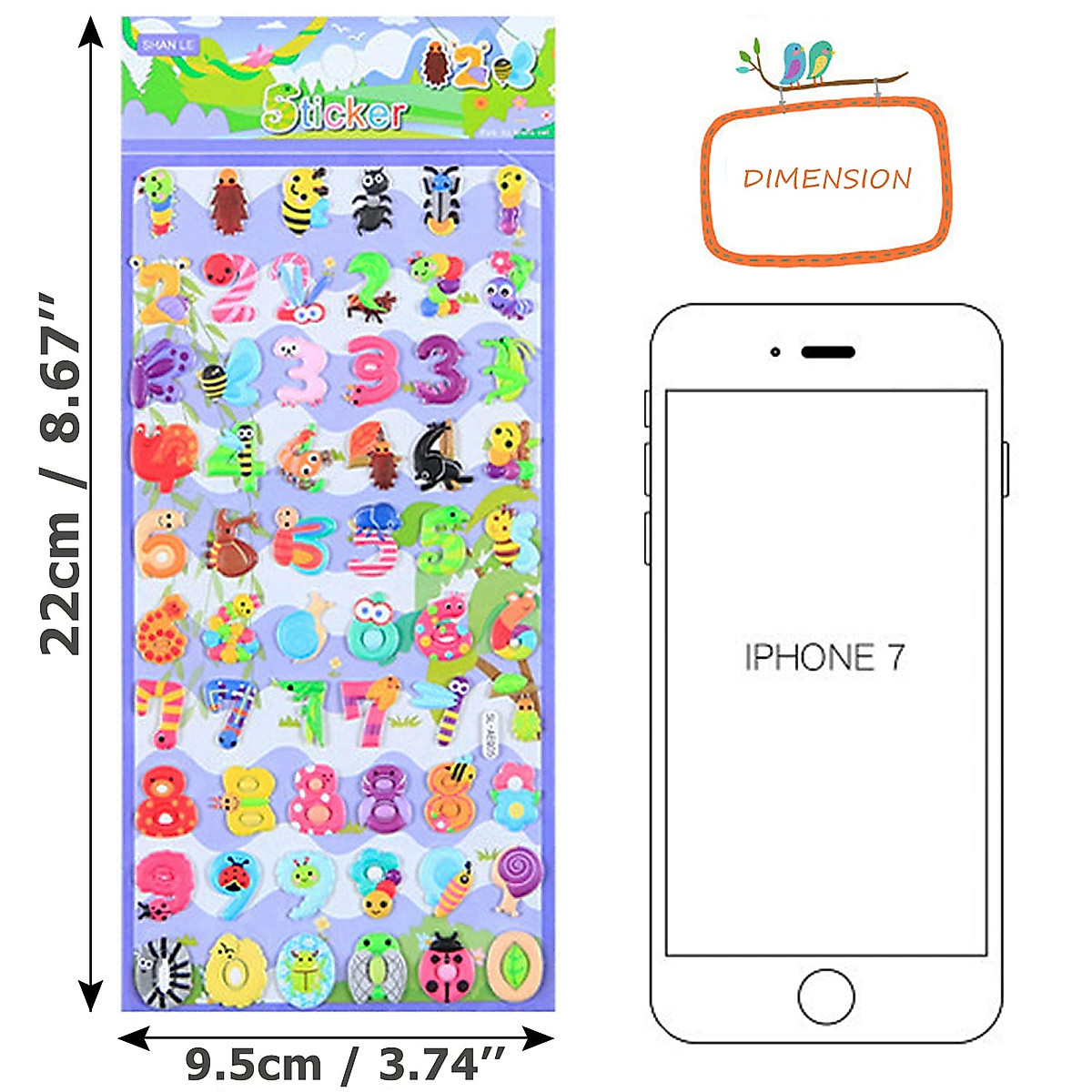 10 pcs 3D Puffy Animal Stickers, CNYMANY 640+ Letter Number Animal Marine Life Kids Stickers for Toddlers Children Kids Goodie Bags Stuffers Party Supplies