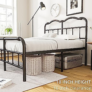 RLDVAY Queen Bed Frame with Headboard and Footboard, 18 Inch High, Heavy Duty Bed Frame Queen Size with Headboard, No Box Spring Needed, Under Bed Storage, Easy Assembly, Noise-Free, Black