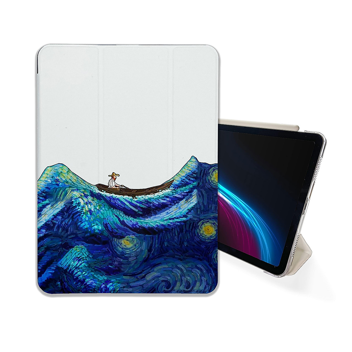 Great Wave Kanagawa Starry Night case Compatible with iPad Mini Air Pro 7.9 8.3 9.7 10.2 10.9 11 12.9 inch Pattern Cover New 2022 2021 Trifold Stand 3 4 5 6 7 8 9 Generation 584 (10.2" 7/8/9 gen)