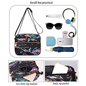 Collsants Small Nylon Purse Mini Crossbody Bag Travel Shoulder Bag Multi Zipper Pockets (flower-HCT)