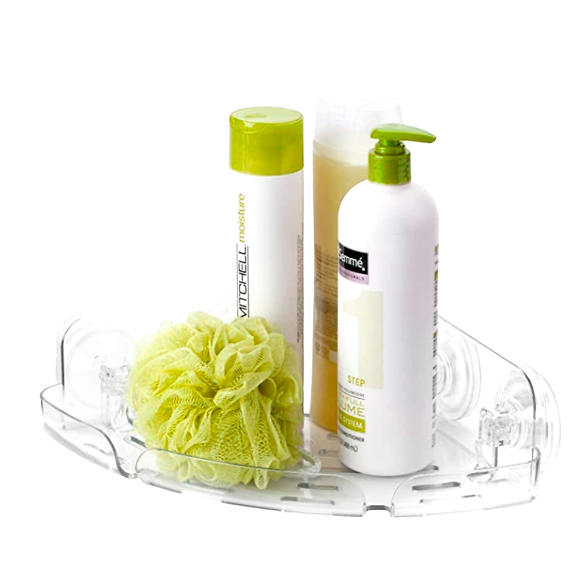 RoomForLife - Clear Corner Shelf- 10 by 3 by 3 - Suction and Adhesive Attachment - Bathroom - Garage - Kitchen - Plant Shelf