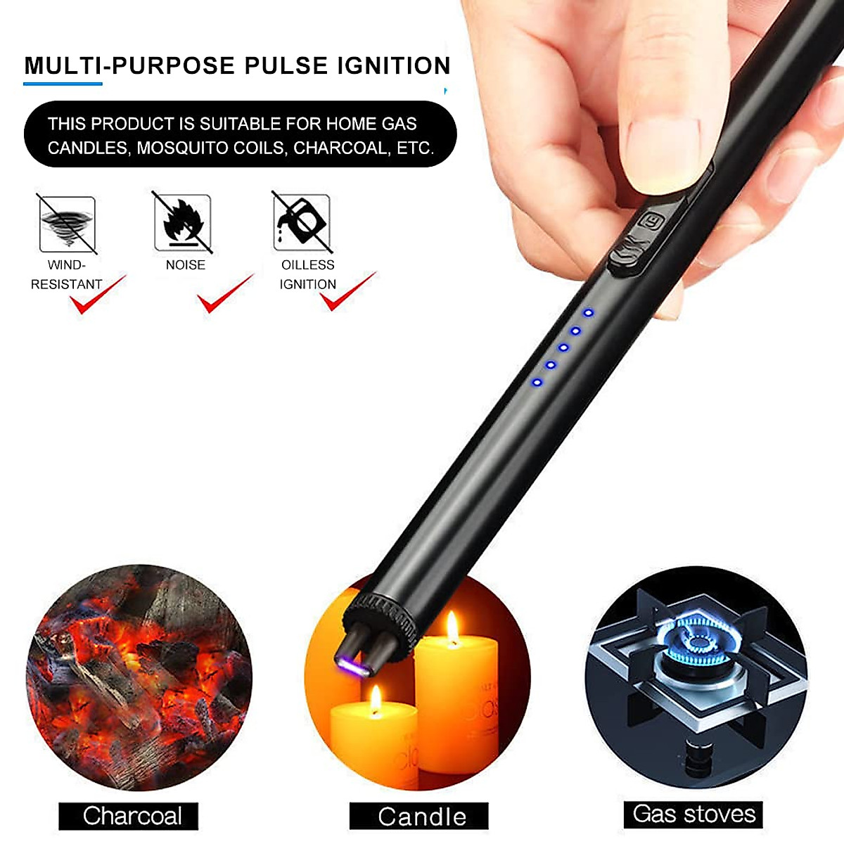 AAA Lighter Electric Lighter Candle Lighter USB Lighter with Upgraded LED Battery Display Safety Switch for Kitchen Candle Cooking BBQs Fireworks Rechargeable Flameless Plasma Windproof Pocket Size