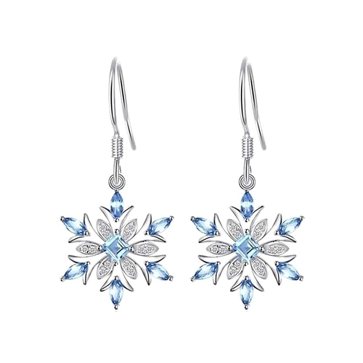 SEniutarm Earrings for Women Mom Faux Sapphire Inlaid Snowflake Dangle Hook Earrings Wedding Gift Statement Jewelry - KYED0228