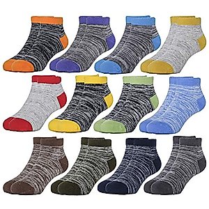 Hzcojulo Kids Toddler Half Cushion Low Cut Athletic Ankle Cotton Socks for Boys Girls Size Age 1-15 Years -12 Pairs,Multicoloured,L/Shoe size 13-3.5/7-10Years