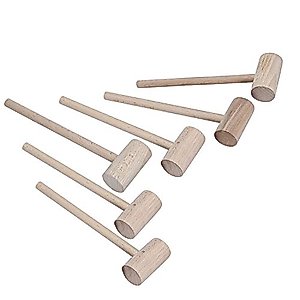 6PCS Solid Natural Wooden Crab Lobster Mallets Shellfish Hammers, Beechwood
