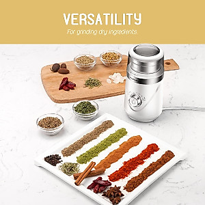 TWOMEOW White Electric Coffee Grinder Adjustable, Spice Grinder and Coffee Bean Grinder with 1 Removable Stainless Steel Bowl, Suitable for French Press, Cold Extraction and Espresso Grinder