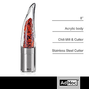 AdHoc Pepe Chili Cutter and Spice Grinder - Dried Spice Cutter with Aroma Bottom Cap - Homemade Red Chili Flakes - Stainless Steel, 8"