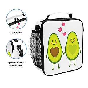 ZZXXB Avocado Love Heart Insulated Lunch Bag Box Reusable Thermal Cooler Bag Tote Outdoor Travel Picnic Bag With Shoulder Strap for Children Students Adults