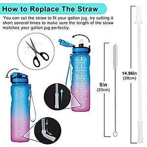 8-pack Replacement Straws for 1/Half Gallon Water Bottle (64 oz/ 128 oz Jug),Reusable Silicone Straw Cut Short to Fit any Big Jug Bottle with Spout Lid/Cap (8 Straws+4 Cleaner Brushes)