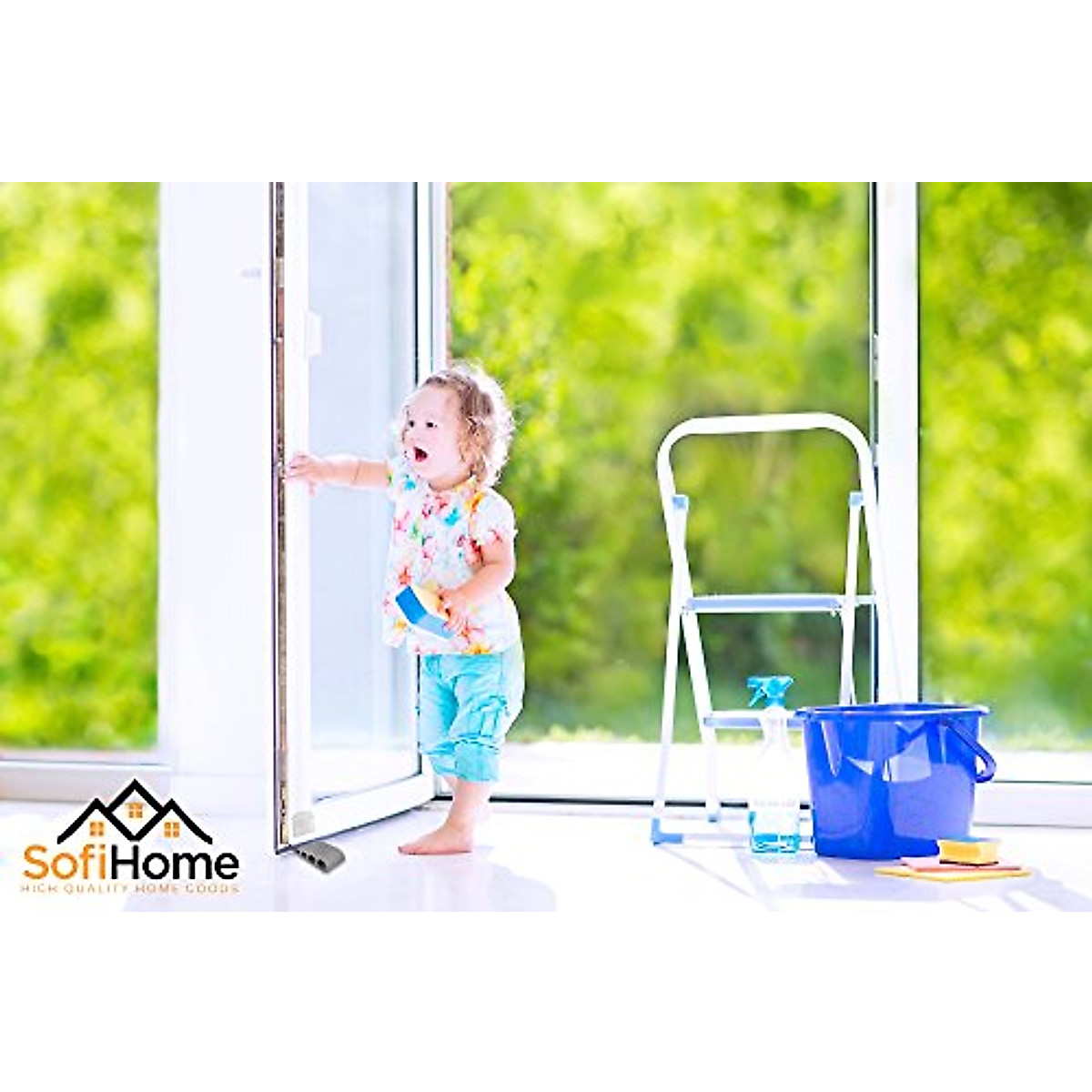 Door Stopper 6 Pack [1.3" high] - Bonus Holders - SofiHome Premium Heavy Duty Door Stop Rubber Wedge with Decorative Holder - Ideal for Large & Small Door Gaps - The Improved (6, Gray)