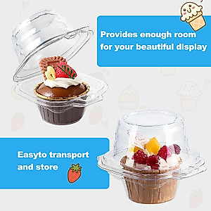 Vyndicca 100Pack Individual Cupcake Containers,Disposable Clear Plastic Cupcake Holders,Stackable Single Compartment Cupcake Carrier With Connected Airtight Deep Dome Lid for Cake Muffins,BPA Free