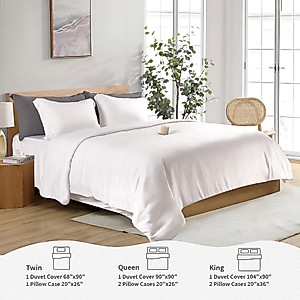 NEXHOME PRO 100% Organic Bamboo Duvet Cover Set Queen - Lightweight Summer Cooling Comforter Cover for Hot Sleepers 90"x90" 3pcs Breathable White Bedding with Corner Ties,Zipper Closure, No Insert