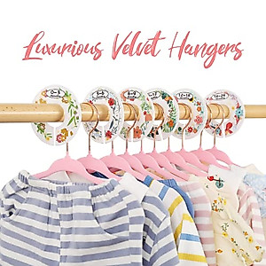 Rose Gold Baby Velvet Hangers 30 Pcs & 6 Closet Organizer Dividers, Non-Slip Kids Hangers, Pink