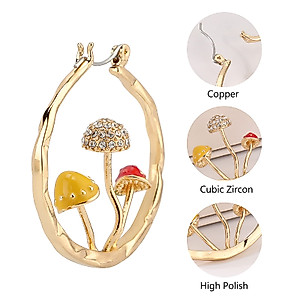 Emoin Mushroom Earrings For Women,Mushroom Hoop Dangle Earrings, Gold Hoop Earring Mushroom Dangle,Mushroom C-shaped Big Earrings For Women Girls Gift,Earrings Pendant Mushroom Jewelry Accessories