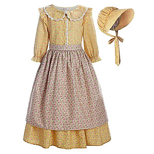 ReliBeauty Pioneer Girl Costume Colonial Prairie Dress Yellow 150