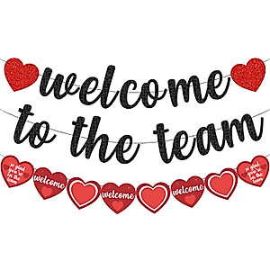Welcome to The Team Banner, Black Glitter New Employee Member Welcome Banner, Newcomers Staff Welcome Banner, Welcome Onboard Office Party Decorations Supplies