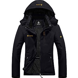 GEMYSE Women's Ski Snow Jacket Warm Winter Waterproof Coat Snowboard Rain Jacket Hooded Windproof Windbreaker（Black,XX-Large）
