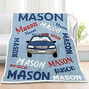 Deven Police Car Text Personalized Sherpa Fleece Baby Blankets for Boys,Girls,Receiving Blanket