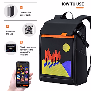 Gelrova Laptop Backpack with LED Display, DIY Fashion Backpack, Waterproof Cycling Hiking Travel Backpack with LED Turn Signal, Gift for Men Women Fits 15.6 Inch Laptop (Black)