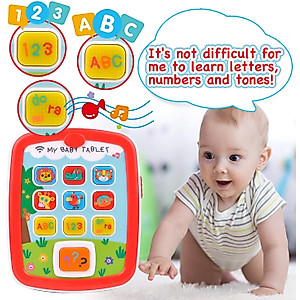 Awefun Baby Tablets Toys, Toddler Musical Play Tablet Toy 6-12 12-18 18-24 Months, Baby Tablet Learning Educational Baby Toys for 1 2 3 Year Old Boys Girls with Music Light
