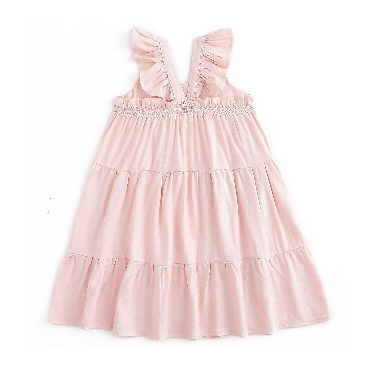 Curipeer Baby Girl Cotton Linen Dress with Smocking Casual Infant Dress Sleeveless Pink 3 Years