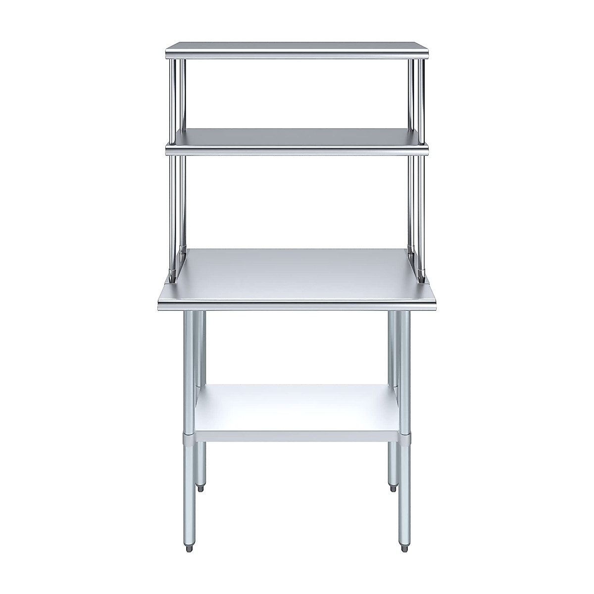 18" x 36" Stainless Steel Work Table with 12" Wide Double Tier Overshelf | Metal Kitchen Prep Table & Shelving Combo