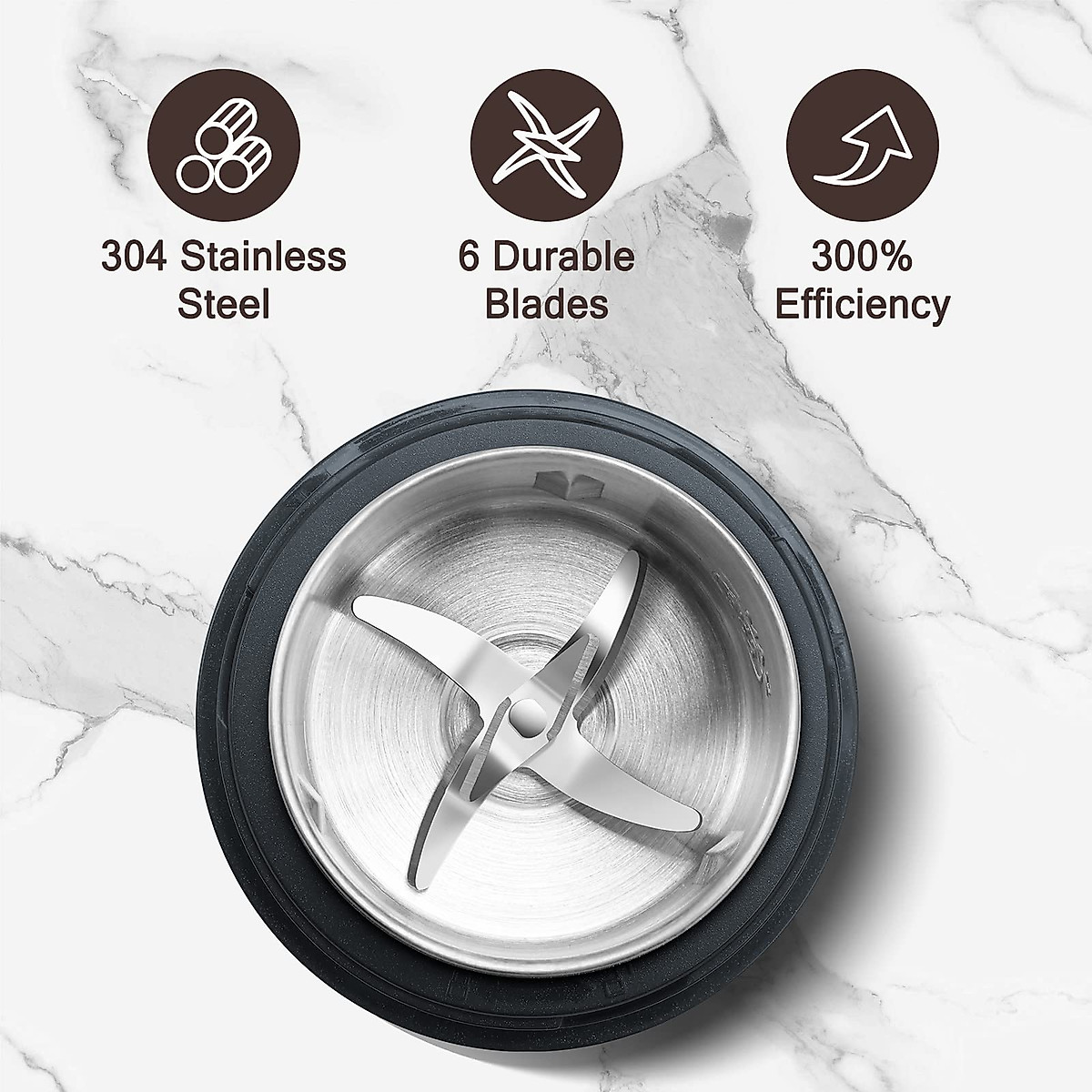 Mecity Electric Coffee Grinder Fast Grinder with 6 Stainless Steel Blades for Beans, Condiment, Pepper and Salt, Espresso Ground Coffee Grinder, Removable Bowl, Easy to Clean, 200W