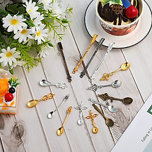 30 Pieces Mini Shovel Medicine Spoon, Mini Shovel Tableware Charm Pendants and Micro Scoops Pendants Alloy Spoon Pendant Charms for Home Supplies Pendants Necklace, 6 Style