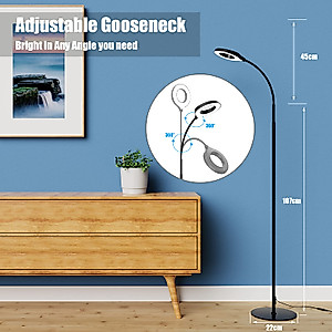 JKSWT LED Floor Lamp, 3 Brightness Levels Eye-Caring Dimmable Standing Reading Lamp 4000K Colors temperatures with Adjustable Gooseneck for Living Room Bedroom Reading - Black