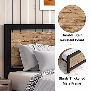 Catrimown Queen Bed, Metal Bed Frame with Strong Steel Slat Support, Heavy Duty Platform Bed with Headboard, Black, Under Bed Storage, No Box Spring Needed