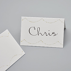 AZAZA 50 Pcs Place Cards with Gold Foil - Table Tent Cards Seating Place Cards for Weddings Banquets Dinner Parties 2.5" x 3.75" (Elegance - Gold)