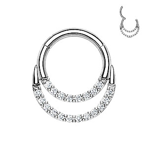Pierced Owl 16G Implant Grade Titanium CZ Crystal Lined Double Hoop Cartilage Helix Daith Septum Hinged Segment Ring (Diameter: 8mm)