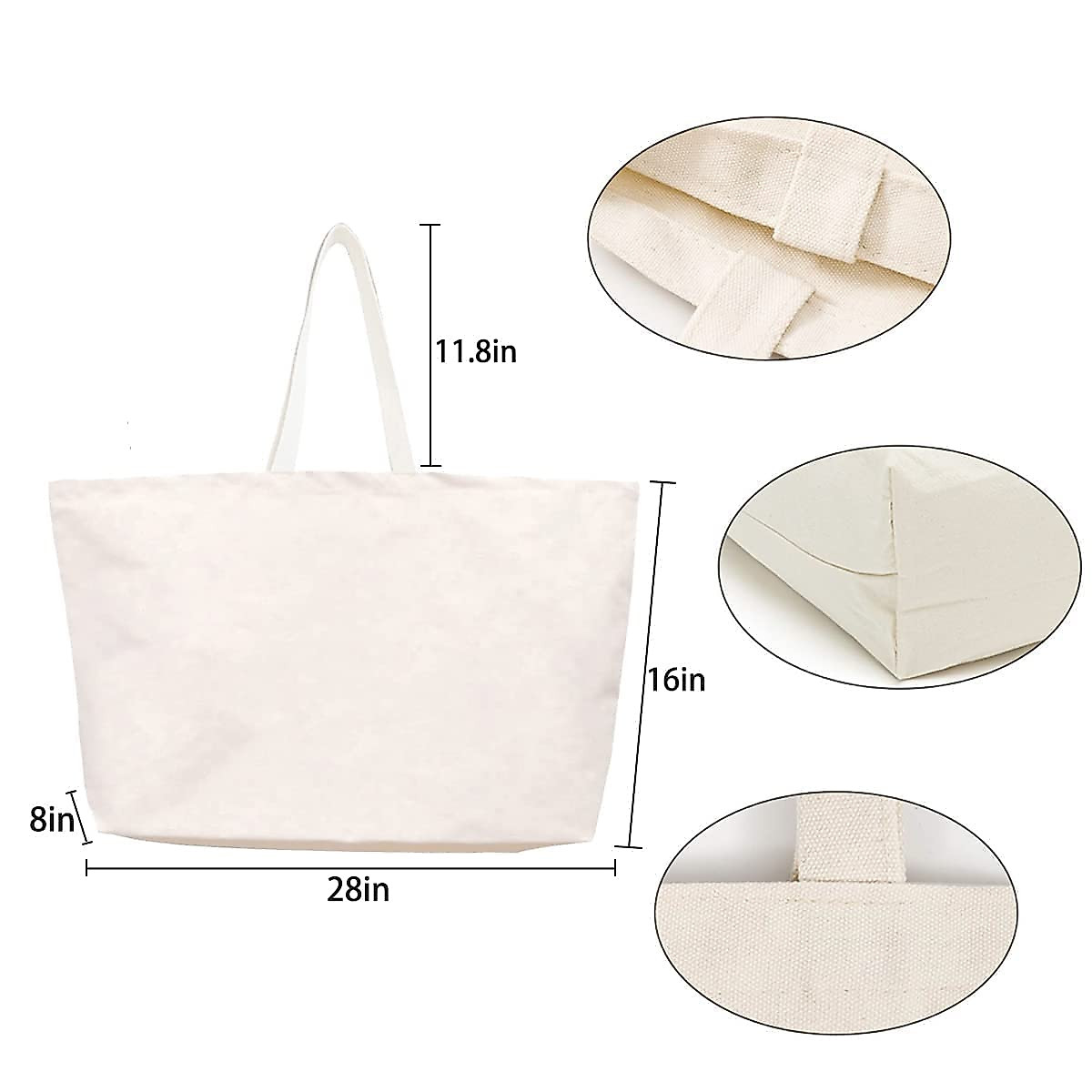 LLYLIU Large Canvas Tote Bag-Extra Big Shopping Beach Totes Bags Reusable Largest Grocery Plain Solid Bag 28"x8"x16"