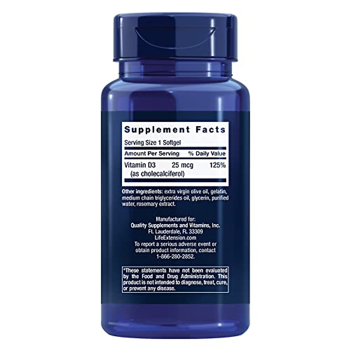 Life Extension Vitamin D3 25 mcg (1000 IU) – Promotes Bone Health, Brain Health An Immune Function – Non-GMO – Gluten-free – 250 Softgels