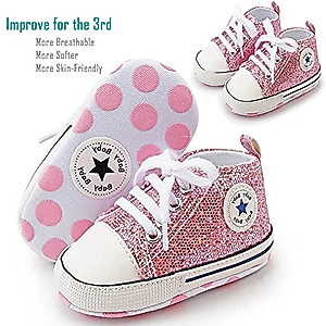 Newborn Baby Girls Boys Canvas Shoes Infant Soft Sole Slip On First Walkers Sneaker Toddler Flat Lazy Loafers High Top Crib Denim Unisex Moccasins Shoe (B/Lightpurple, 0-6 Months)