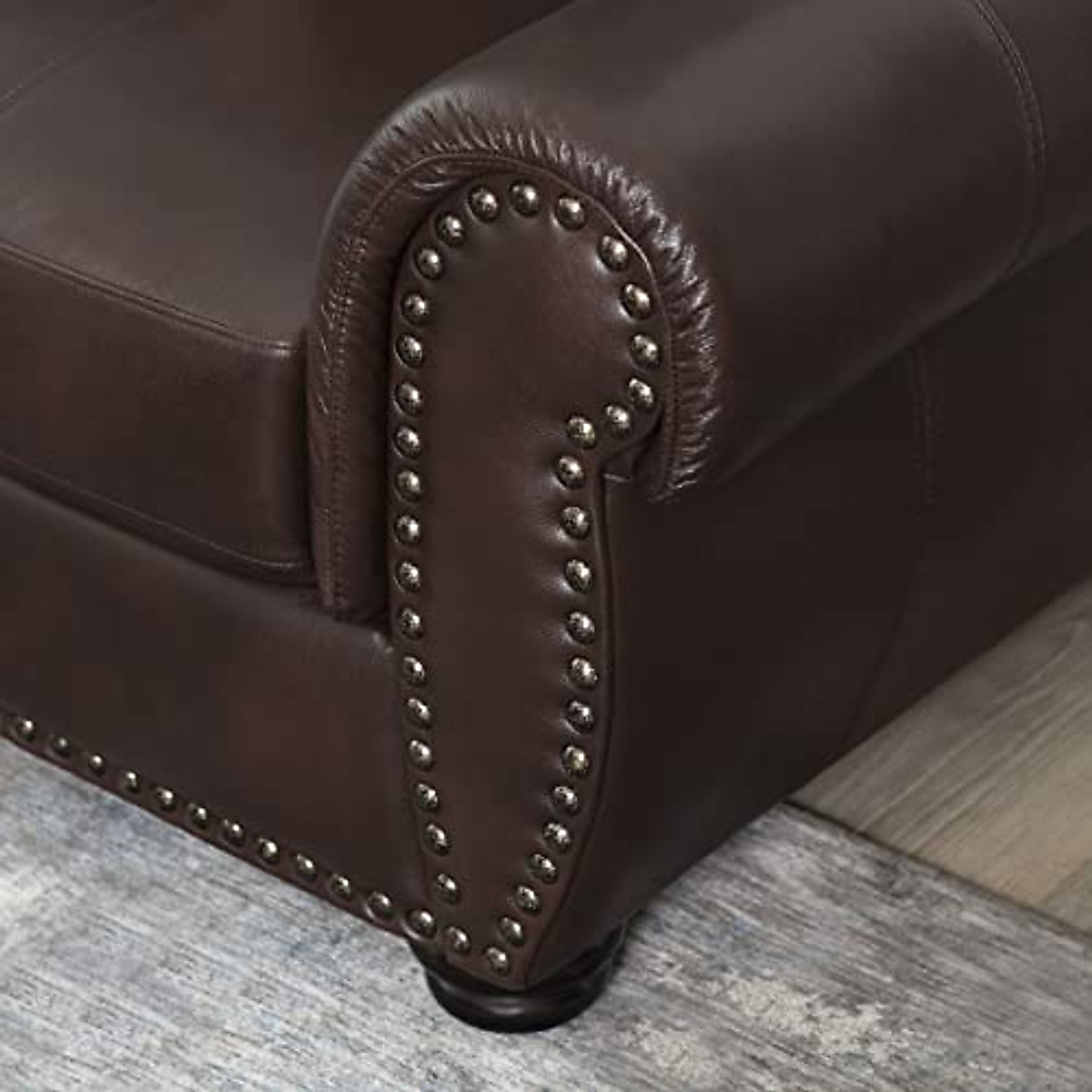 Abbyson Living Austin Leather Loveseat - Traditional Design, Nailhead Trim, Brown