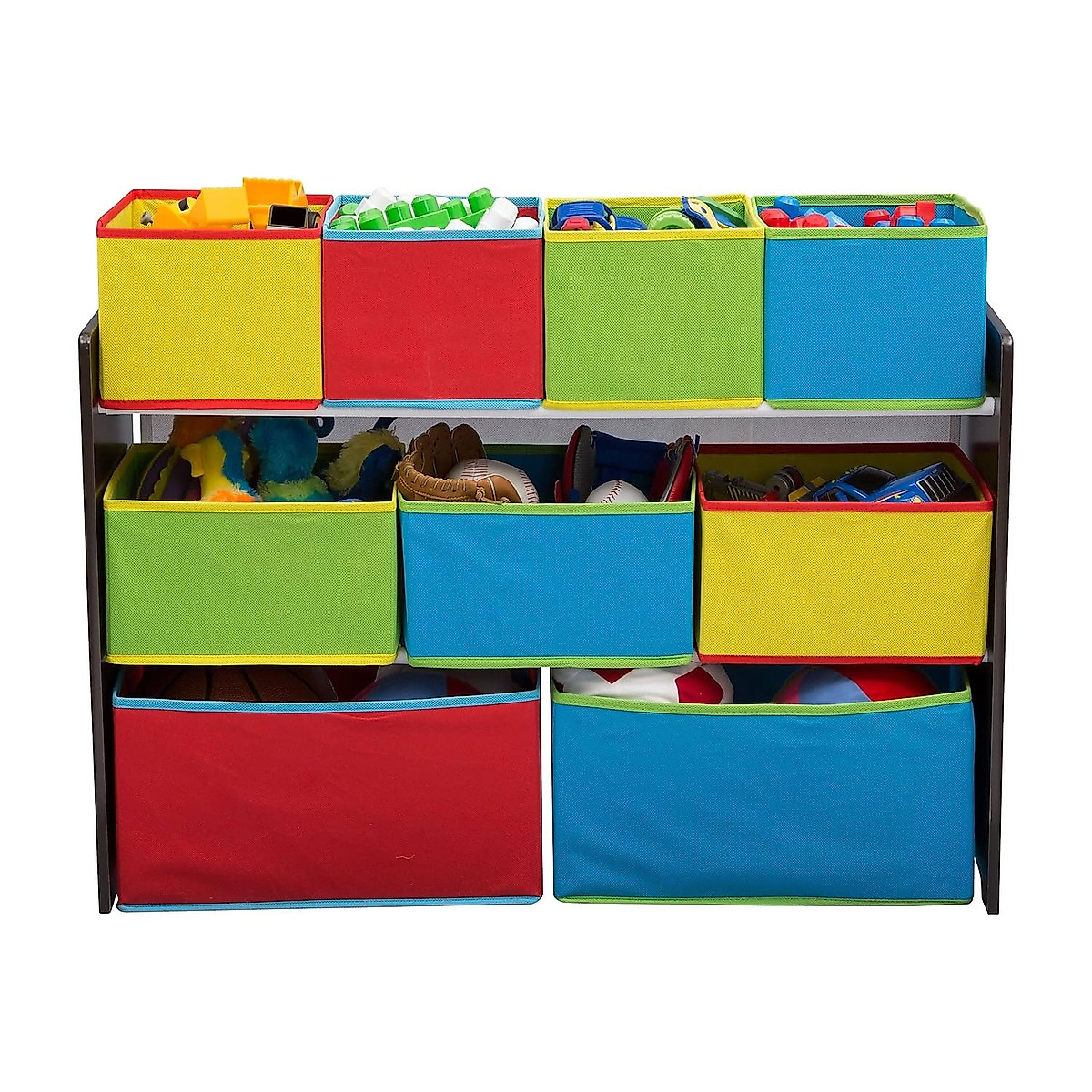 Delta Children Deluxe Multi-Bin Toy Organizer with Storage Bins, Dark Chocolate/Primary Colored Bins