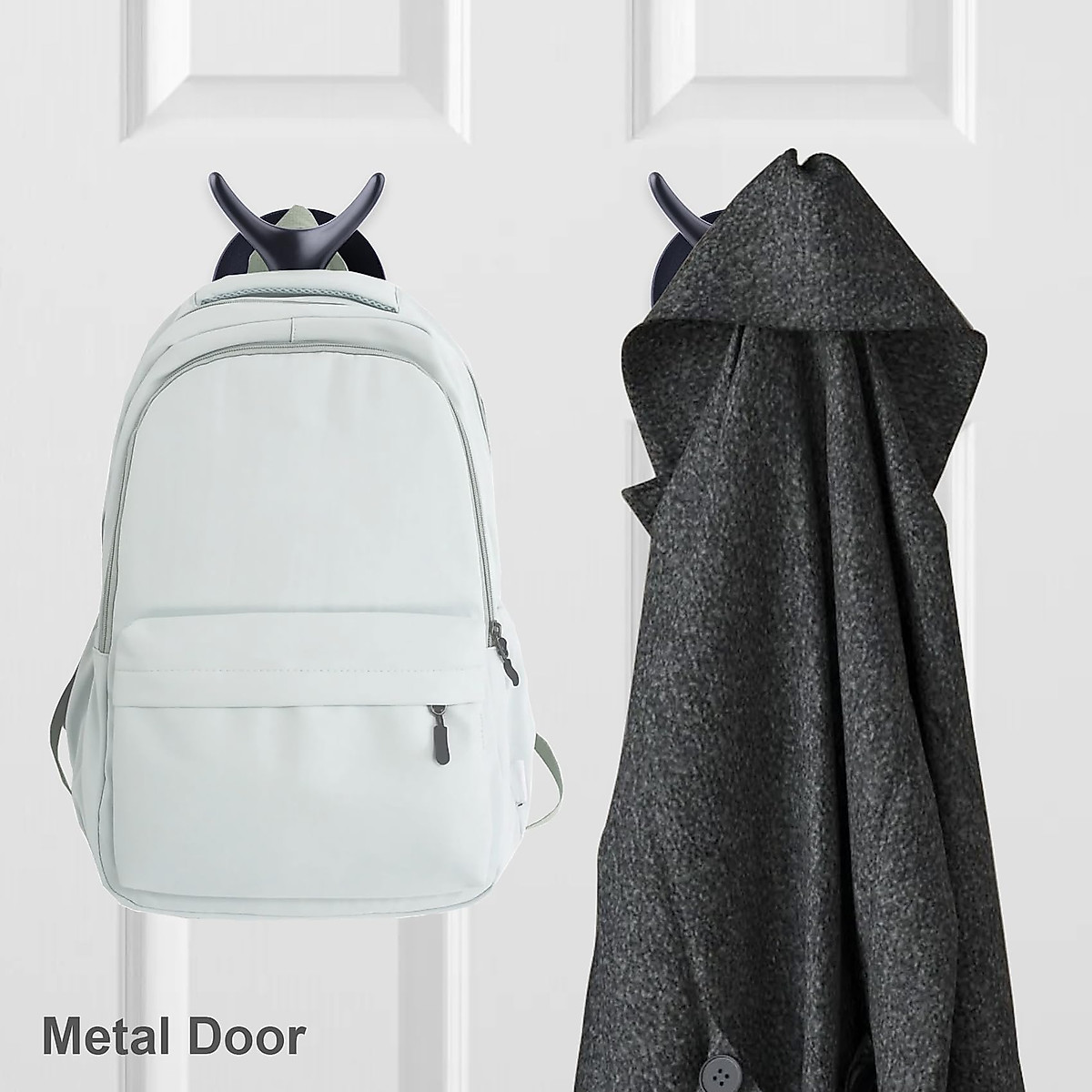 LEVOSHUA Magnetic Coat Hook Heavy Duty, Double Magnet Hook for Hanging Coat Towel Hat Key Purse Backpack, Black Pack of 4