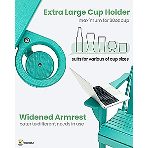 Ciokea Folding Adirondack Chair Wood Texture, Patio Adirondack Chair Weather Resistant, Plastic Fire Pit Chair with Cup Holder, Lawn Chair for Outdoor Porch Garden Backyard Deck (Lake Blue)