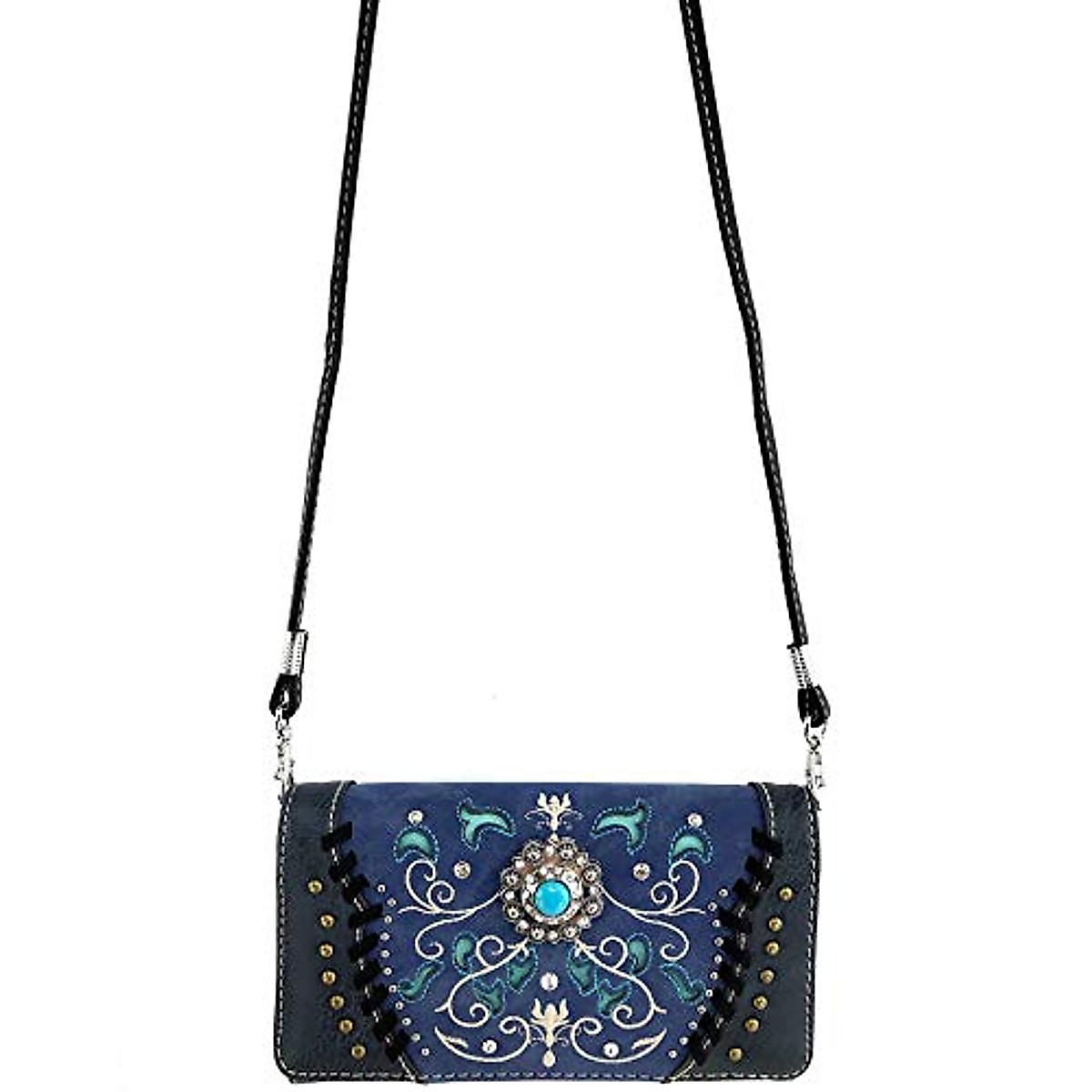 Zelris Spring Bloom Western Concho Women Conceal Carry Tote Handbag Purse Set (Blue)