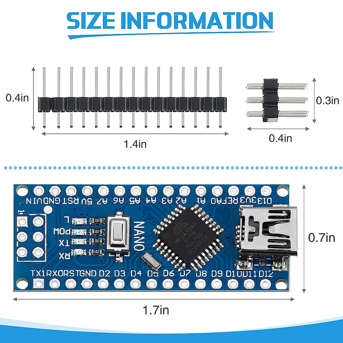 Weewooday 6 Pieces Nano Board V3.0 ATmega328P Without Cable Compatible with Arduino Nano V3.0 with Pin Headers Pin Unsoldered