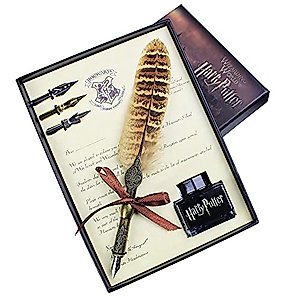 DSWINCE Feather Calligraphy Pen Set for Beginners,Metal Nib Writing Quill Ink Pen Vintage Fountain Dip Pen Gift Set (Owl feather pen)