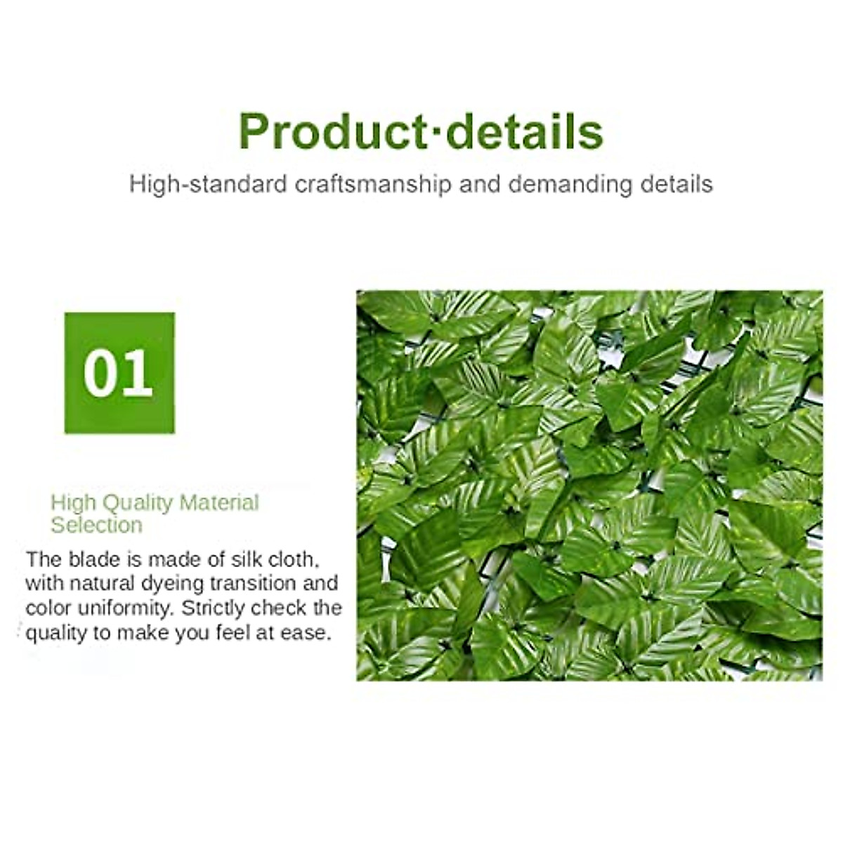 Queenbox 50x50cm Artificial Leaves Hedges Roll Simulation Leaf Garden Fence for Balcony Home Decoration, Protect Privacy, Shallow Sweet Potato